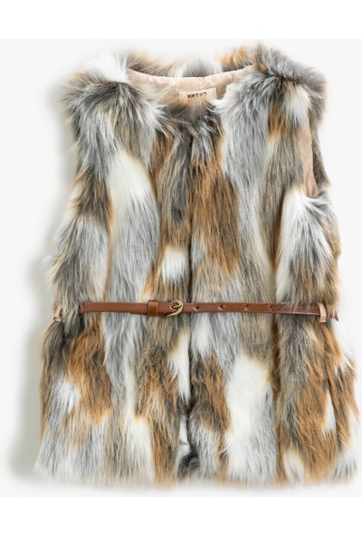 Koton Suni Kürklü Yelek Kemerli Bisiklet Yaka Koton Suni Kürklü Yelek Kemerli Bisiklet Yaka