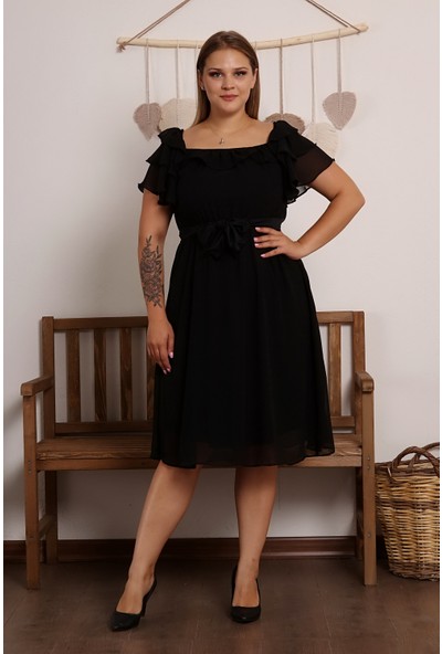 Macfly Büyük Beden Volanli Trend Şifon Elbise Macfly Büyük Beden Volanli Trend Şifon Elbise