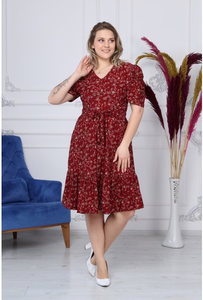 Macfly V Yaka Balon Kol Elbise