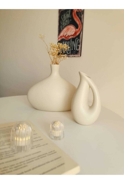 Isem Dekoratif Ikili Vazo Set Bej