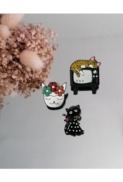 Takıdan Kara Kedi 3'lü Rozet Kombin Takıdan Kara Kedi 3'lü Rozet Kombin