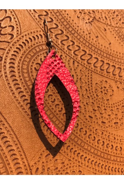 Artonyo Özel Dizayn Kırmızı Kabartmalı Deri Küpe