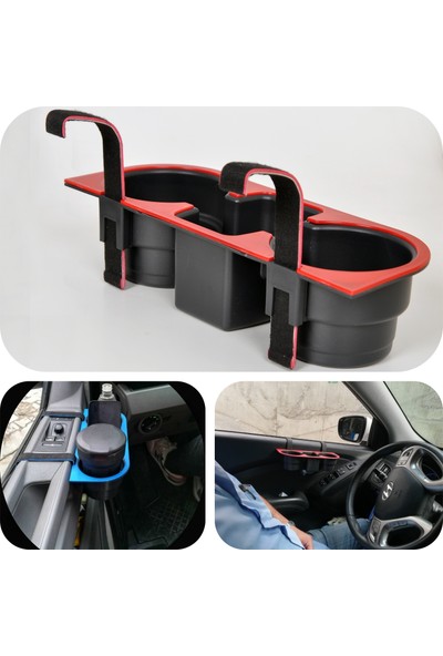 HR Plastik Araç Içi Bardaklık Organizer Kırmızı Renk Seçeneği