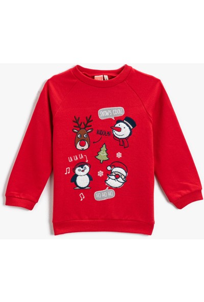 Koton Erkek Bebek Yılbaşı Temalı Sweatshirt Bisiklet Yaka Pamuklu