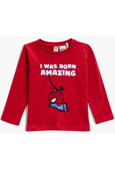 Koton Spider Man Baskılı Uzun Kollu Tişört Lisanslı Pamuklu