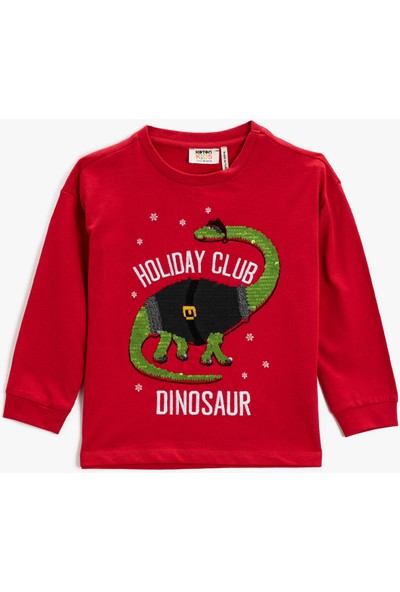 Koton Dinozor Baskılı Pullu Tişört Pamuklu