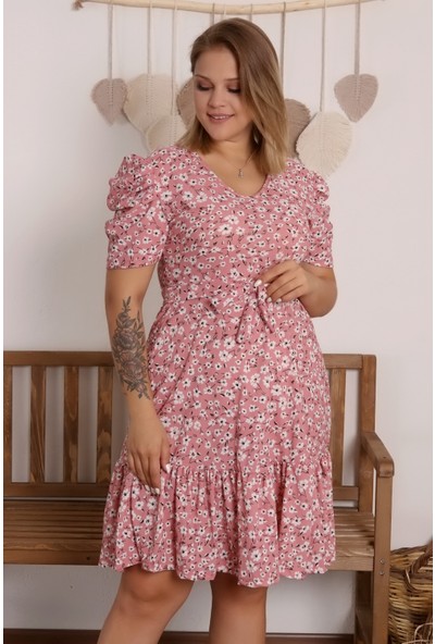 Macfly V Yaka Balon Kol Büyük Beden Elbise Macfly V Yaka Balon Kol Büyük Beden Elbise