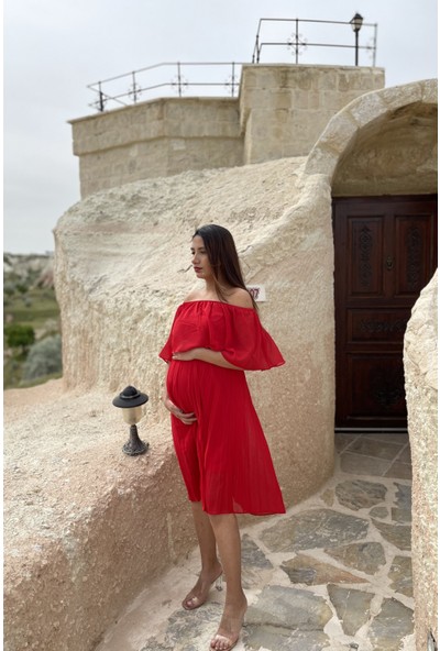 Macfly Piliseli Şifon Hamile Elbise