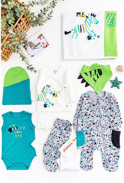 Babymod Zebra Figürlü 10 Parça Erkek Bebek Hastane Çıkışı Bebek Seti