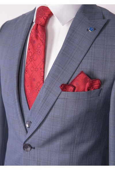 Paco Romano Erkek Slim Fit Sivri Yaka Mavi Ekose Yelekli Takım Elbise Paco Romano Erkek Slim Fit Sivri Yaka Mavi Ekose Yelekli Takım Elbise