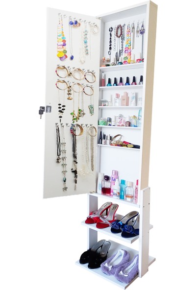 First Mobilya - Yıldız - Kilitli - Raf Ayaklı - Takı Dolabı - Beyaz