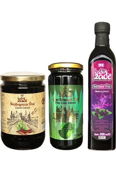 Kadirzade Keçiboynuzu Özü 800 gr -Kozalak Özü 650 gr -Karadut Özü 500 ml