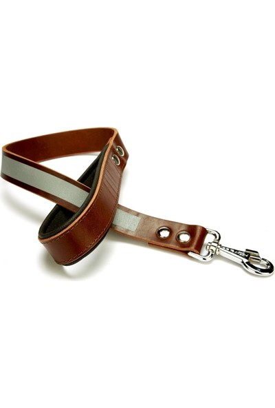 Doggie El Yapımı Deri Reflektörlü Gezdirme Kayışı 3 cm x 60 cm Kahverengi