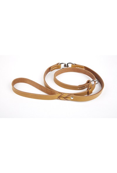 Doggie Eğitim Serisi Gerçek Deriden El Yapımı Ayarlı Köpek Gezdirme Kayışı 1,1 x 150 cm Kamel