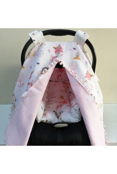 Babylifehome Pikeli Muslin Kumaştan Puset Örtüsü ve Minderi Babylifehome Pikeli Muslin Kumaştan Puset Örtüsü ve Minderi