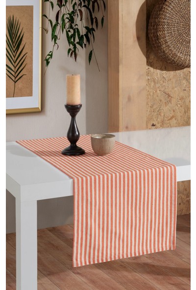 Wellstil Turuncu Çizgili Otantik Keten Runner Wellstil Turuncu Çizgili Otantik Keten Runner