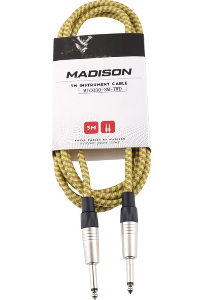 Madison Örgülü Kumaş Gitar Kablosu 3 Metre- Sarı Çizgili