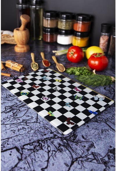Vip Gross Kırılmaz Cam Kesim Tahtası - Panosu 20 x 30 cm. Kelebek Damalı