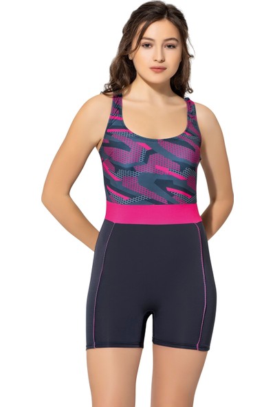 Argisa Argisa desenli Şortlu Yüzücü Mayo Pembe