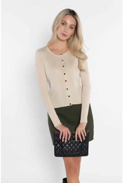 Modassa Kadın Bej Önden Düğmeli Likralı Bisiklet Yaka Yünlü Hırka Modassa Kadın Bej Önden Düğmeli Likralı Bisiklet Yaka Yünlü Hırka