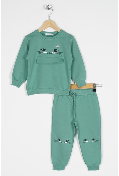 Zepkids Kız Çocuk Kedi Yüz Baskılı Ikili Takım 2-9 Yaş
