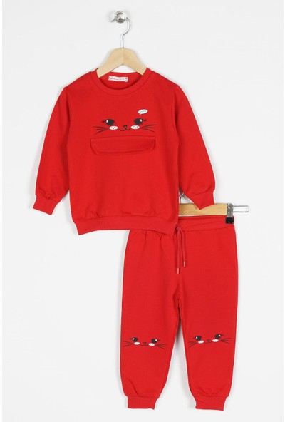 Zepkids Kız Çocuk Kedi Yüz Baskılı Ikili Takım 2-9 Yaş