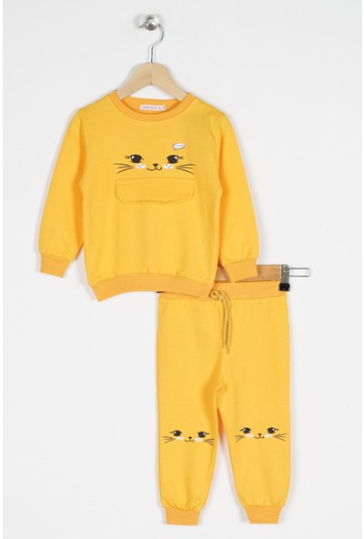 Zepkids Kız Çocuk Kedi Yüz Baskılı Ikili Takım 2-9 Yaş