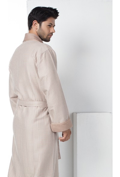 Nuşa Bej Kısa Şalyaka Kareli Pike Bambo Cotton Erkek Sabahlık Nuşa Bej Kısa Şalyaka Kareli Pike Bambo Cotton Erkek Sabahlık