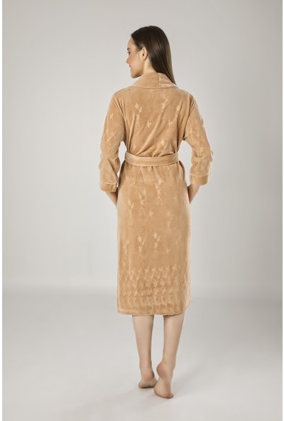 Nuşa Bej Jakarlı Pamuklu Bayan Sabahlık