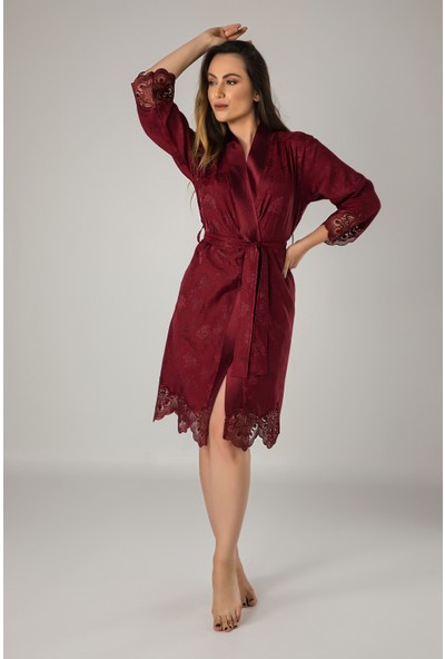 Nuşa Kimono Siyah Saten Bayan Sabahlık