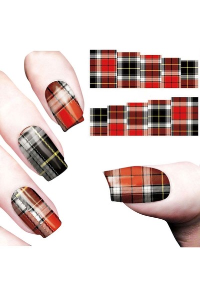 By Yüksel Özkan Nail Art Sticker Ekose Kırmızı Sat 8126