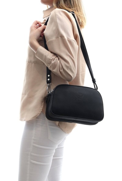 Silver Polo Siyah Üç Bölmeli Kadın Çapraz Çanta/Postacı Çantası SP745