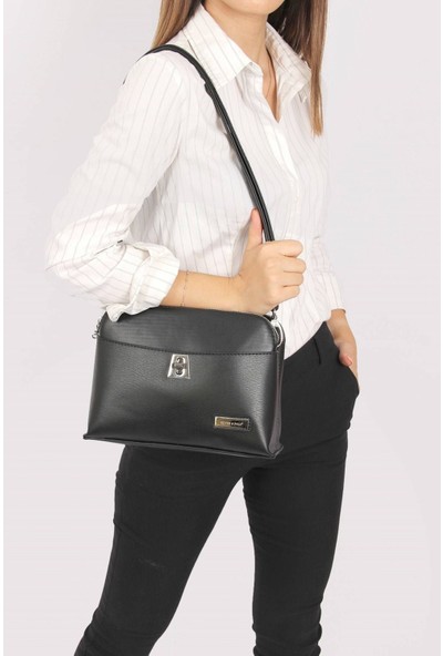 Silver Polo Siyah Üç Bölmeli Kadın Çapraz Çanta/Postacı Çantası SP623