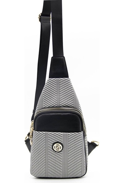 Silver & Polo Silver Polo Siyah Beyaz İki Bölümü Demir Diş Fermuarlı Kadın Bel Çantası SP1013