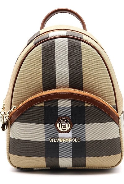 Silver Polo Bej Tek Bölmeli Kadın Sırt Çantası SP945