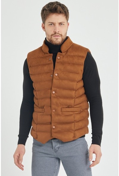 Gavazzi Erkek Hakim Yaka Çıtçıt Kapama Nubuk Süet Kadife Dokulu Yelek GVZ403