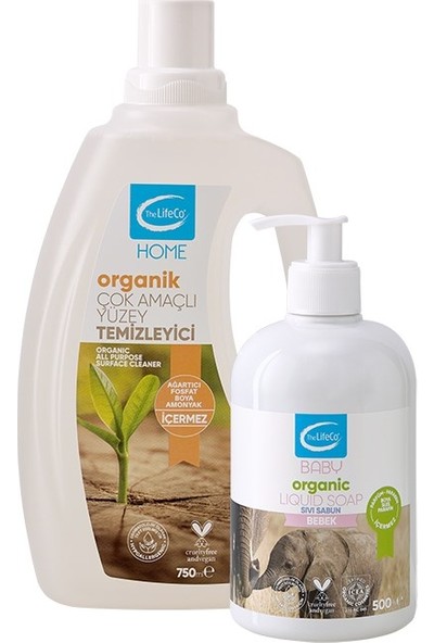 TheLifeCo Home Bitkisel, Organik Yüzey Temizleyici 750 ml + Baby Bitkisel, Organik Sıvı Sabun Parfümsüz 500 ml (Vegan ve Hipoalerjenik. Hassas Bebek Cildine Özel) TheLifeCo Home Bitkisel, Organik Yüzey Temizleyici 750 ml + Baby Bitkisel, Organik Sıvı Sabun Parfümsüz 500 ml (Vegan ve Hipoalerjenik. Hassas Bebek Cildine Özel)