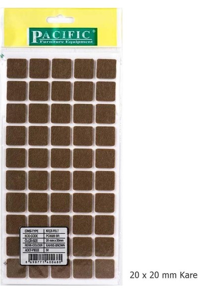 Pacific Pc 6020 Br Kare 20X20 mm Kendinden Yapışkanlı Zemin Koruyucu Keçe 50 Li Kahverengi Pacific Pc 6020 Br Kare 20X20 mm Kendinden Yapışkanlı Zemin Koruyucu Keçe 50 Li Kahverengi