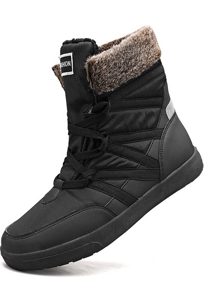 SITONG Siyah Iç Içe Çizgili Kar Botları Kadın