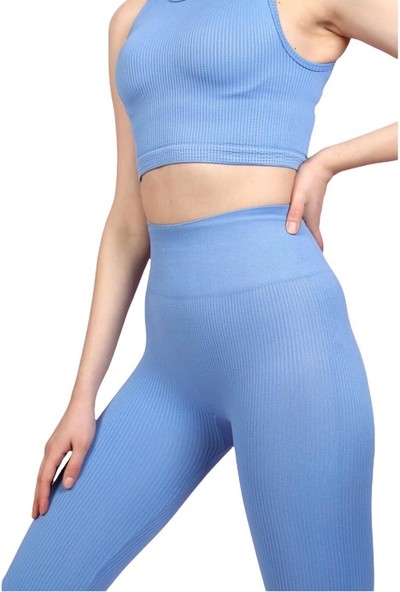 Ipek Özmel Mavi Dikişsiz Fitilli Sporcu Korse Tayt Ipek Özmel Mavi Dikişsiz Fitilli Sporcu Korse Tayt