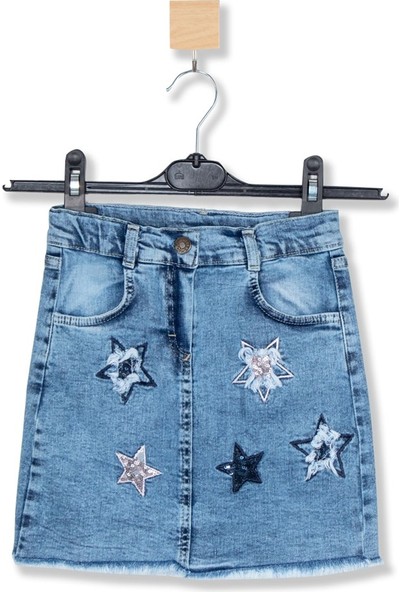 Yıldız Nakışlı Kız Çocuk Kot Etek