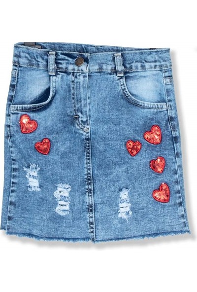 Kalp Detaylı Kız Çocuk Kot Etek Kalp Detaylı Kız Çocuk Kot Etek