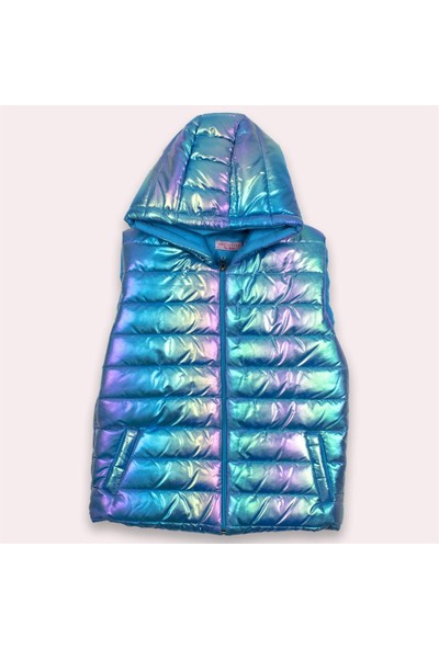 Parlak Hologram Mavi Kız Çocuk Yelek