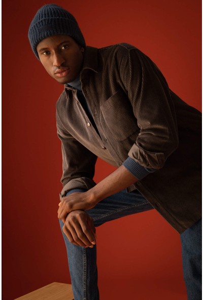 DeFacto Relax Fit Polo Yaka Uzun Kollu Kadife Gömlek W4585AZ21WN