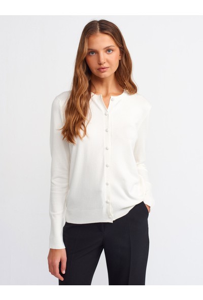 Dilvin 1295 Bisiklet Yaka Düğmeli Basic Triko Hırka-Ekru Dilvin 1295 Bisiklet Yaka Düğmeli Basic Triko Hırka-Ekru