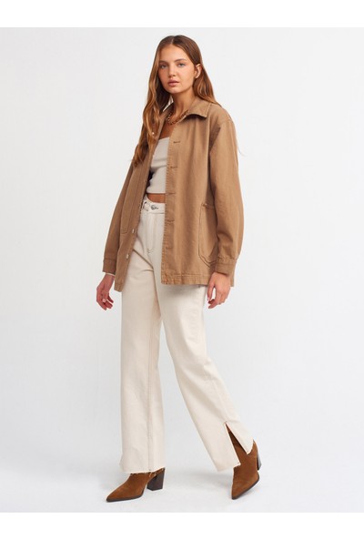 Dilvin 5317 Cepleri Yanda Parçaboya Gömlek-Tütün