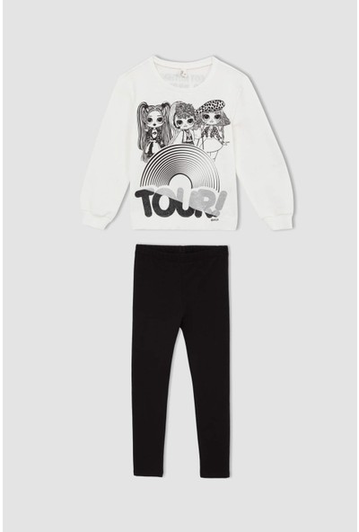 DeFacto Kız Çocuk OMG Lisanslı Regular Fit Kalın Sweatshirt Kumaşı İçi Yumuşak Tüylü Sweatshirt Tayt Takım V7101A621AU