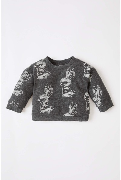 DeFacto Erkek Bebek Regular Fit Bisiklet Yaka Tavşan Desenli Sweatshirt X2066A221WN