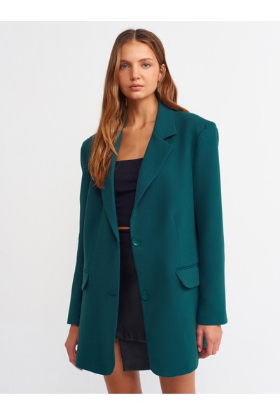 Dilvin 6936 Oversize Blazer Ceket-Zümrüt