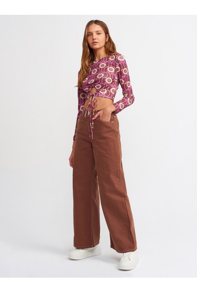 Dilvin 70112 Geniş Parça Boya Pantolon-Kahve